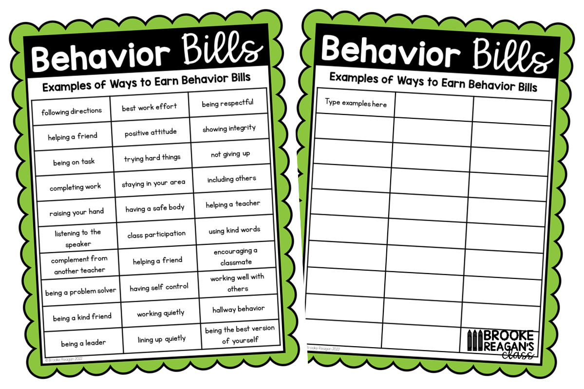 Behavior Bills- Positive Behavior Reward System